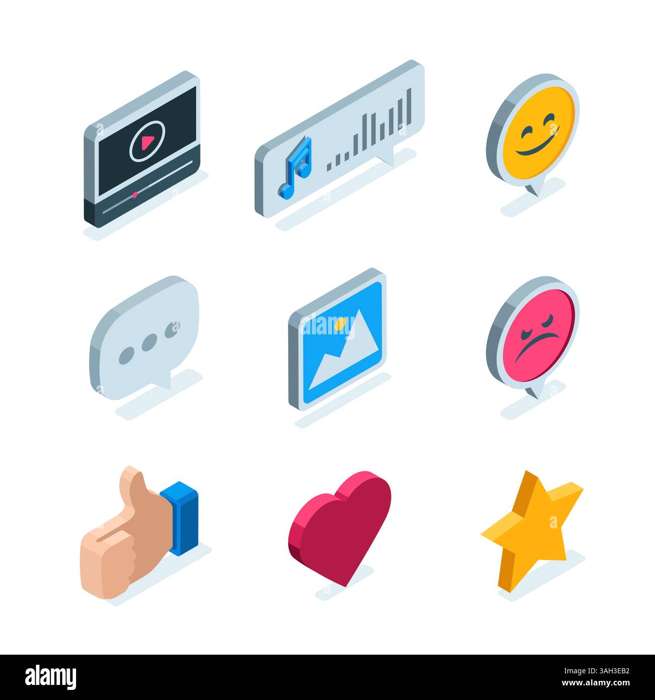 isometric icon set in color on a white background, social networks and ...