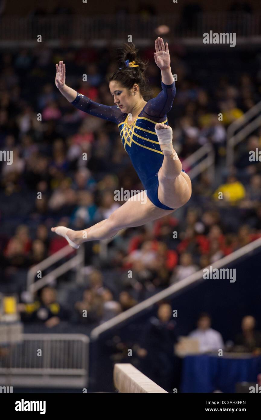 March 21, 2015 - University of Michigan gymnast Sachi Sugiyama leaps on ...
