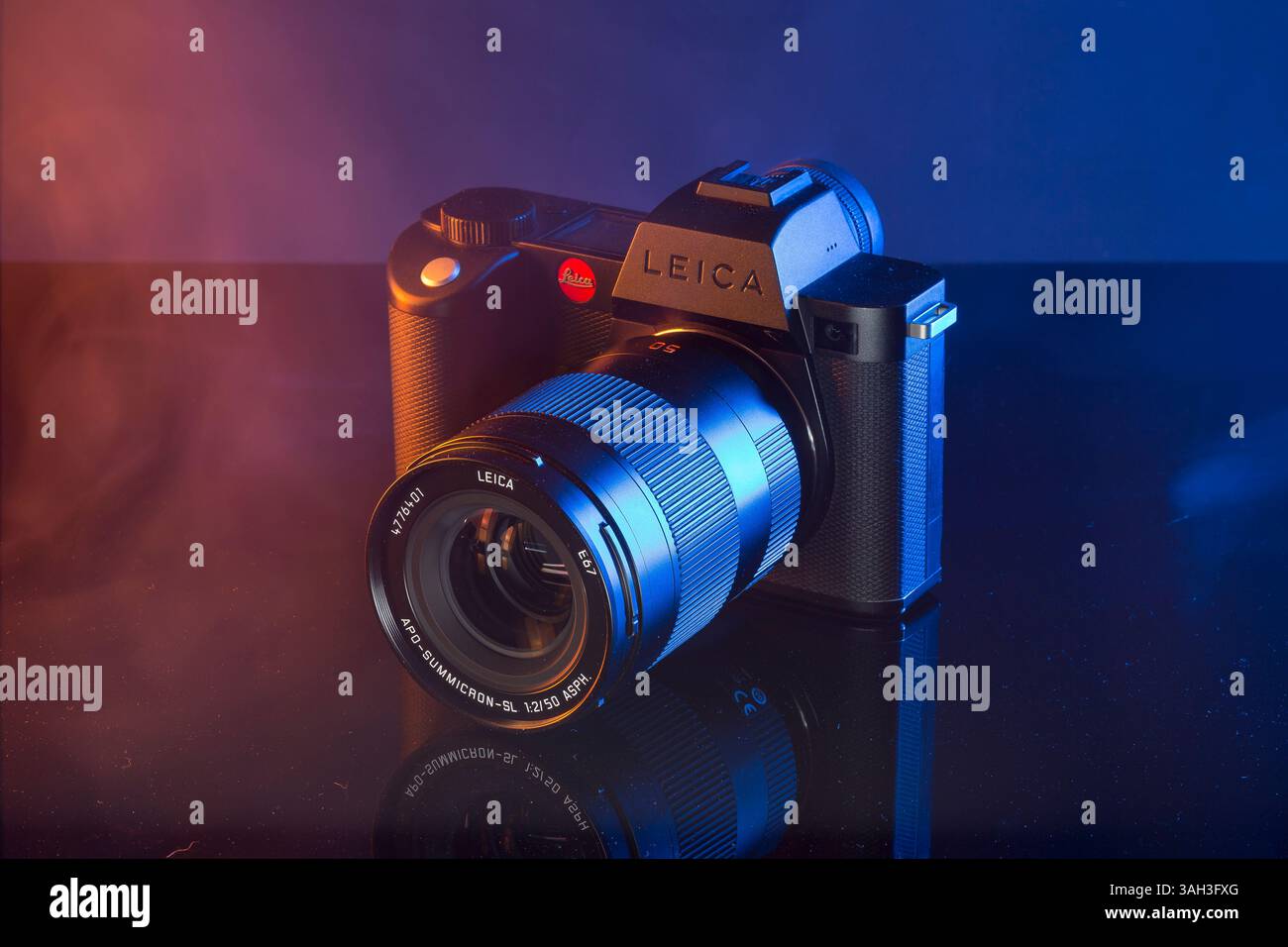 Milan, Italy - April 9, 2025: close up on a Leica SL2-S mirrorless camera on black background ...