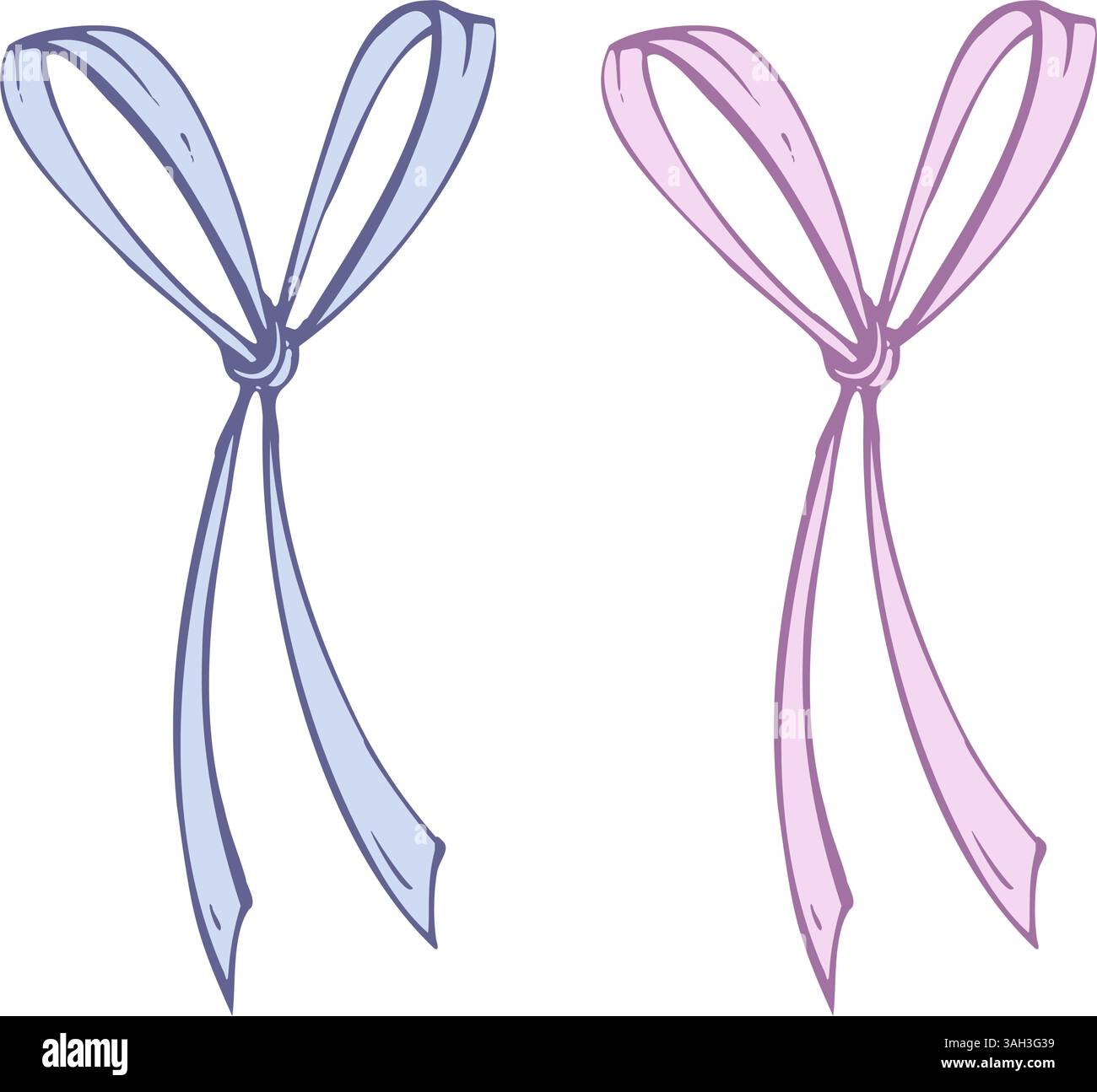 Satin, small, simple bow made of fabric, thin ribbons. Graphic sketch ...