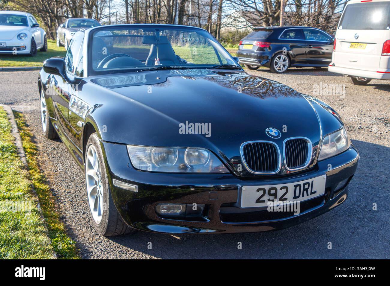 dark blue BMW Z3 convertible sports car front view side view parked ...