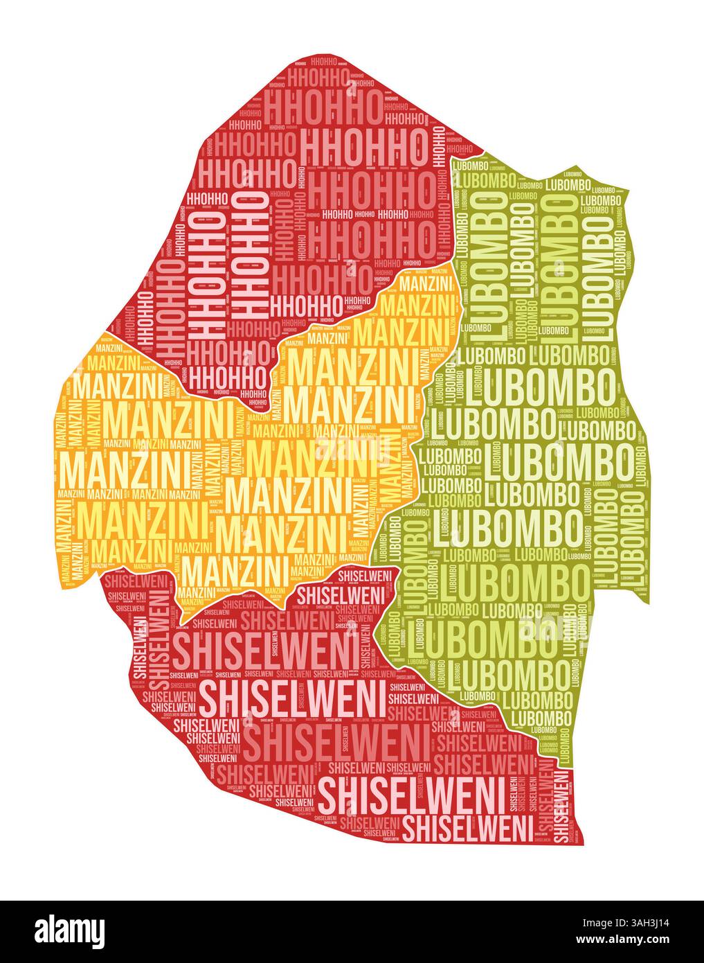 Eswatini shape. Country word cloud with region division. Eswatini ...