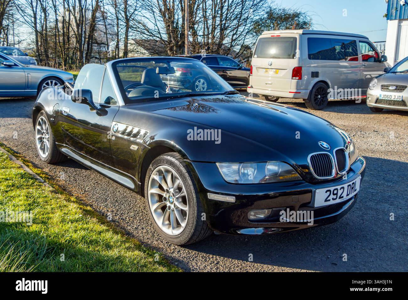 dark blue BMW Z3 convertible sports car front view side view parked ...