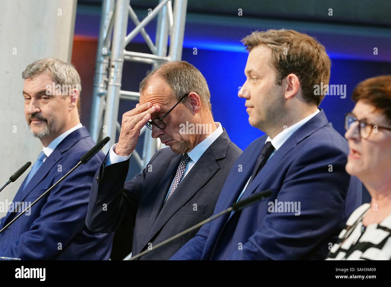 Berlin, Germany. 09th Apr, 2025. Markus Söder (l-r), Minister President ...