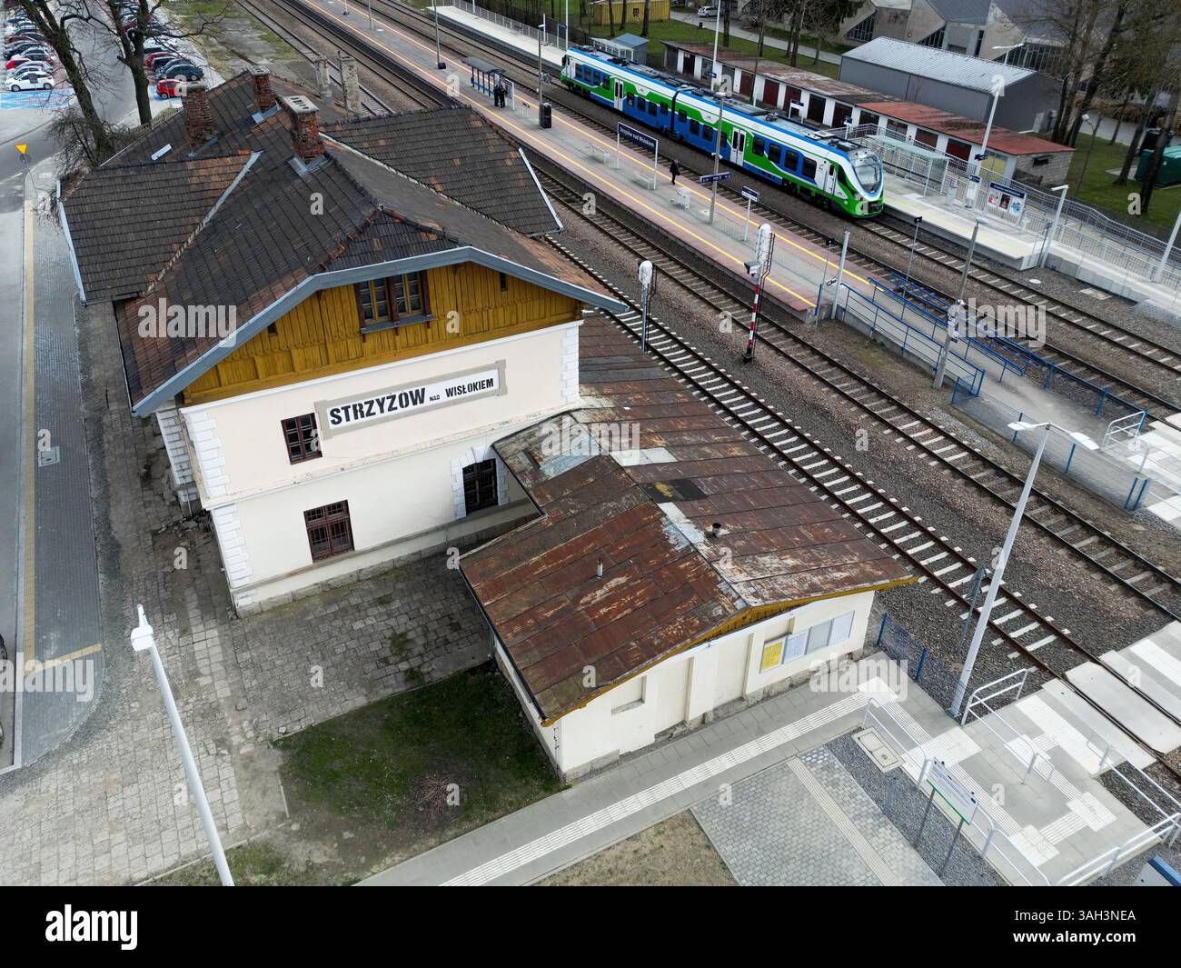 STRZYŻÓW, POLAND – MARCH 28, 2025: Aerial view of the Strzyżów nad ...