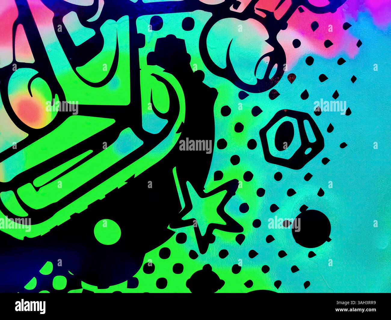 Neon Graffiti Art with Abstract Shapes Motion in Urban Setting Stock ...