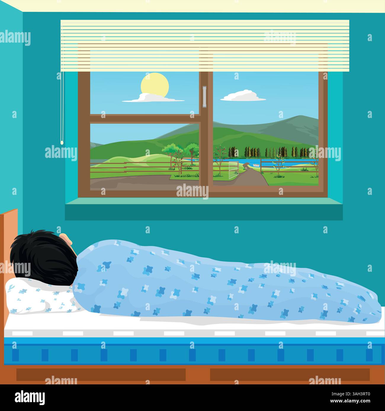 Woman wake up in bed Stock Vector Images - Alamy