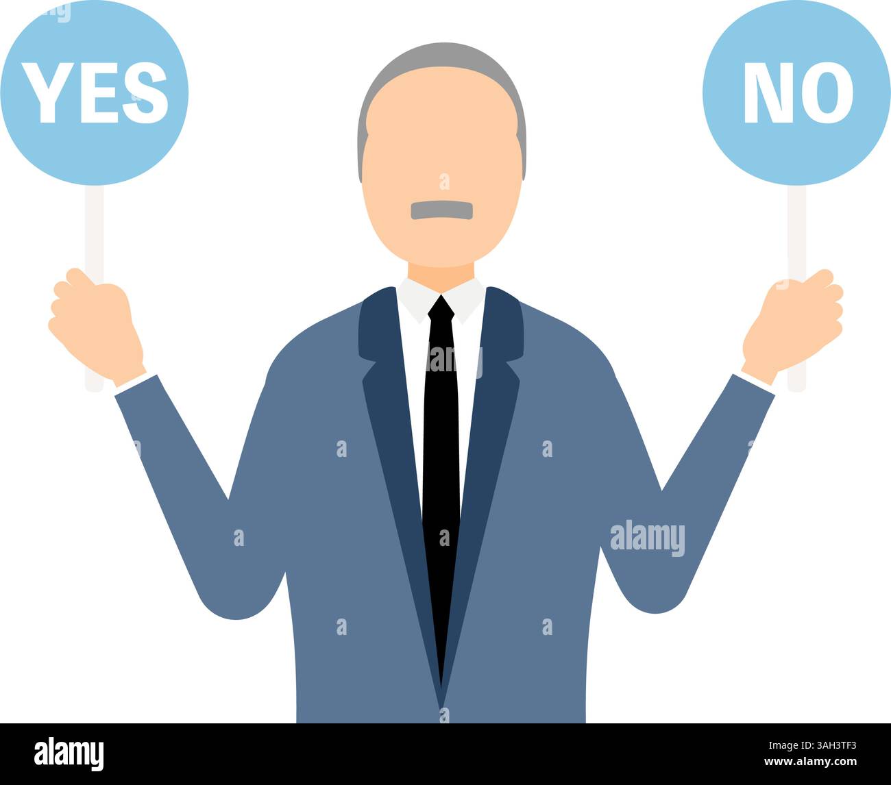 Simple illustration of businessman in business suit holding a yes-no ...
