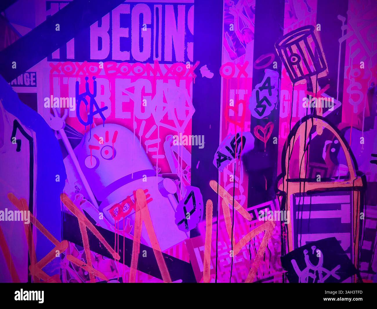 Vibrant Robot Street Art with Neon Glow Motion Perspective Stock Photo ...