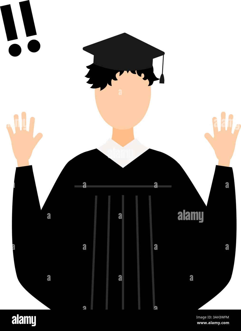 Simple illustration of an asian male graduates in graduation gowns and ...
