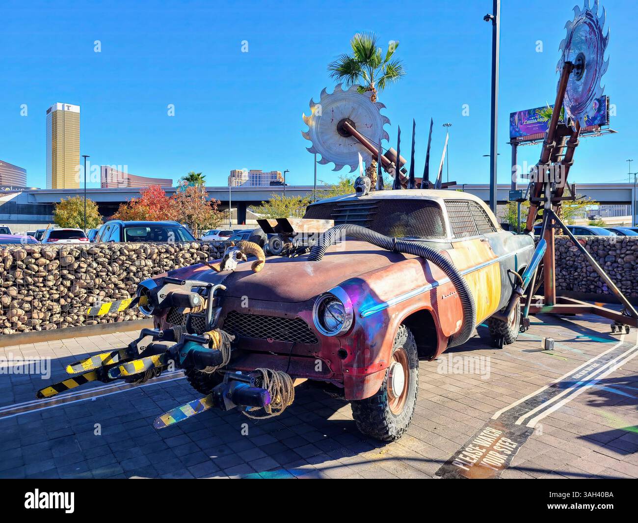 Post-Apocalyptic Car Display Against Las Vegas Skyline Eye-Level View ...