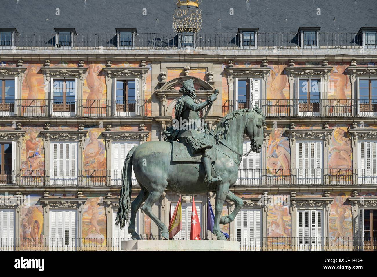 Reiterstandbild Felipe III, Casa de la Panaderia, Plaza Major, Altstadt ...