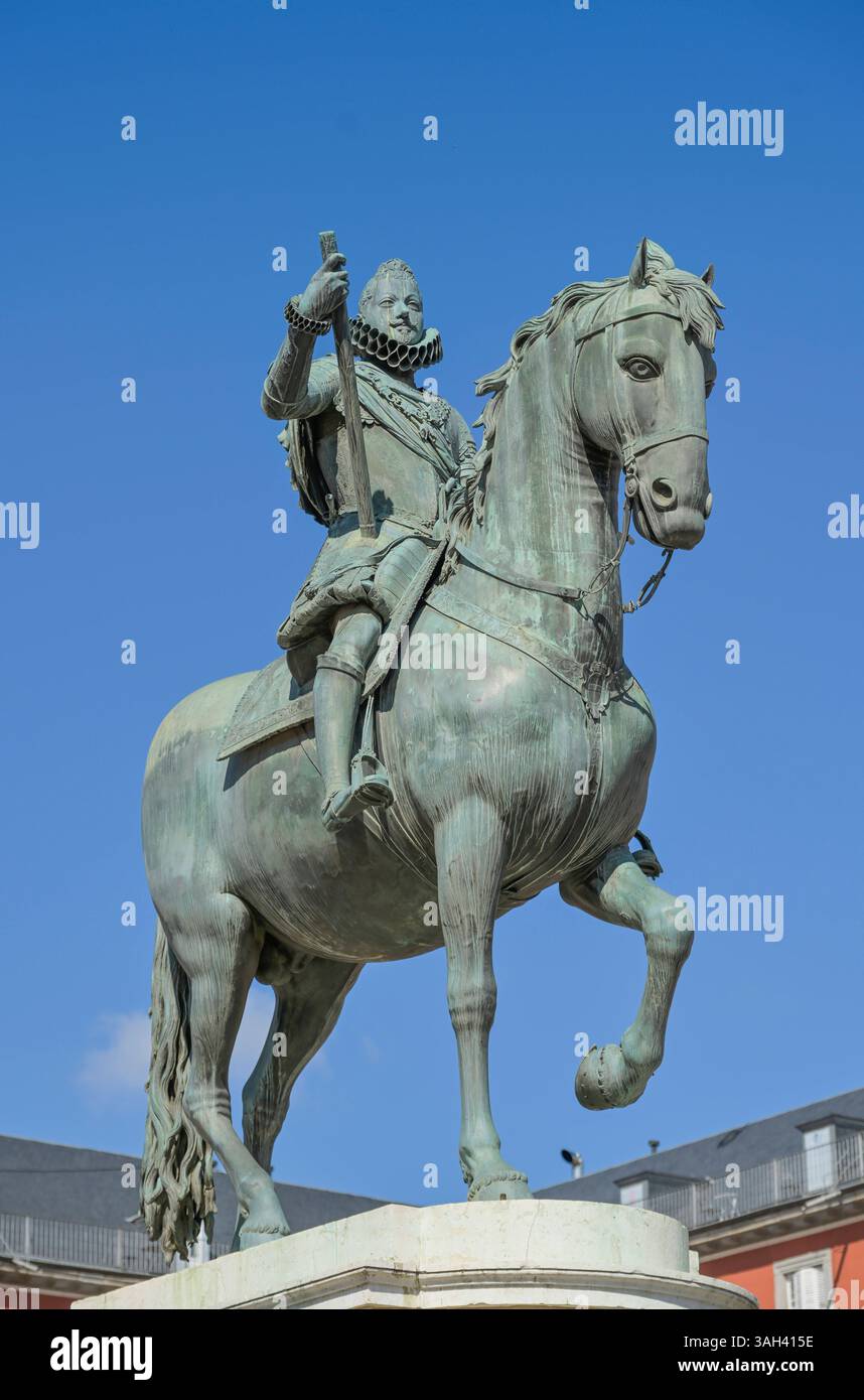 Reiterstandbild Felipe III, Plaza Major, Altstadt, Centro, Madrid ...
