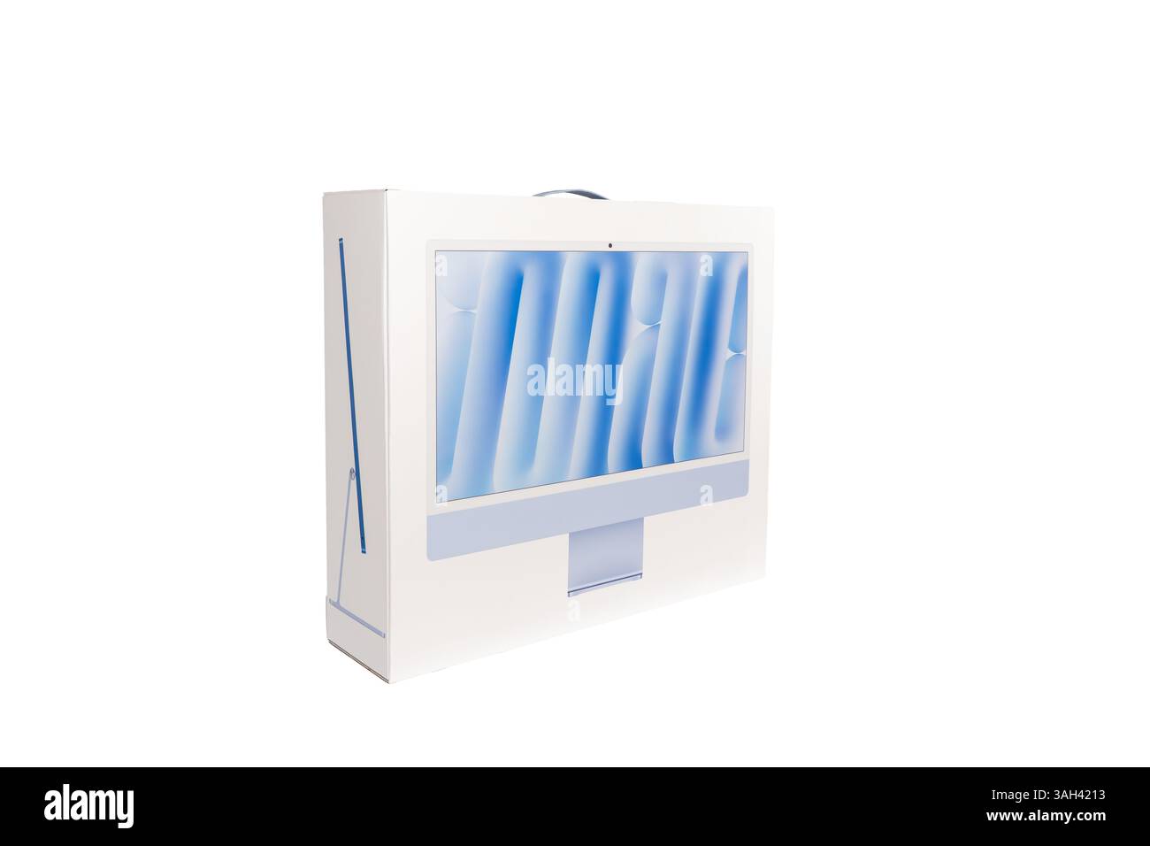 Germany Berlin April 7, 2025. Apple computer box isolated on white ...