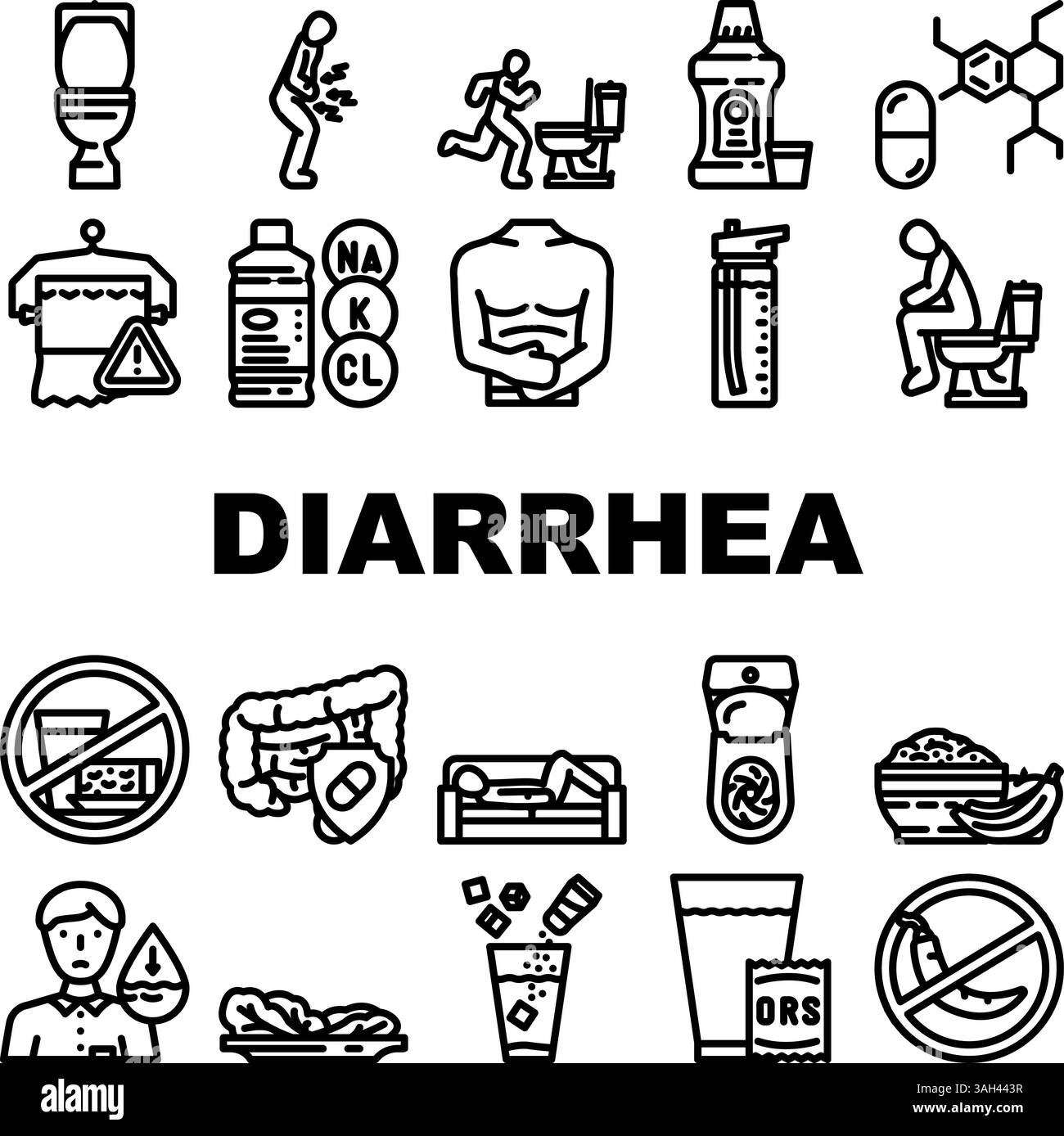 diarrhea causes symptom treatment icons set vector Stock Vector Image ...