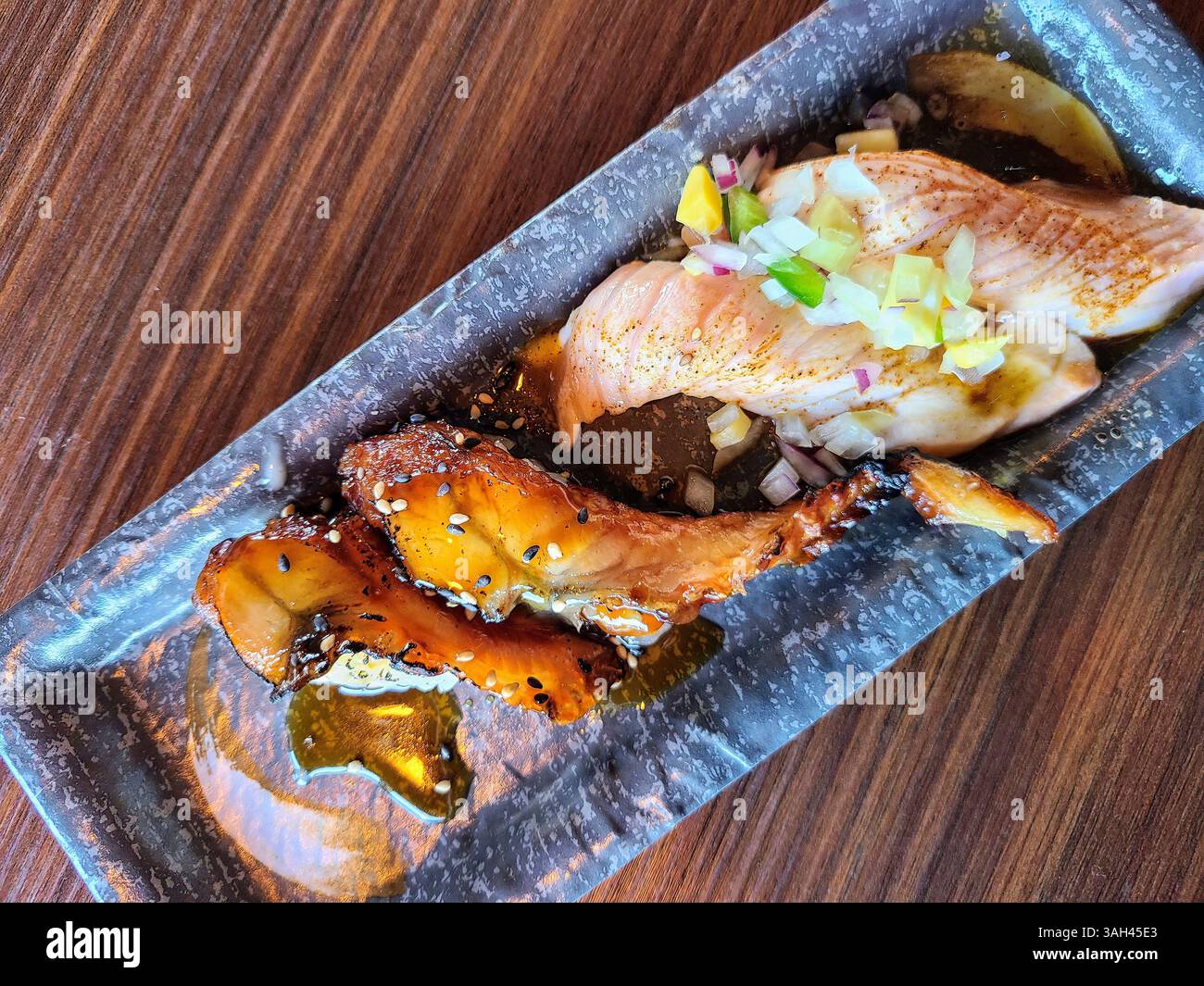 Gourmet Fish with Vegetables in Elegant Dining Top-Down View Stock ...