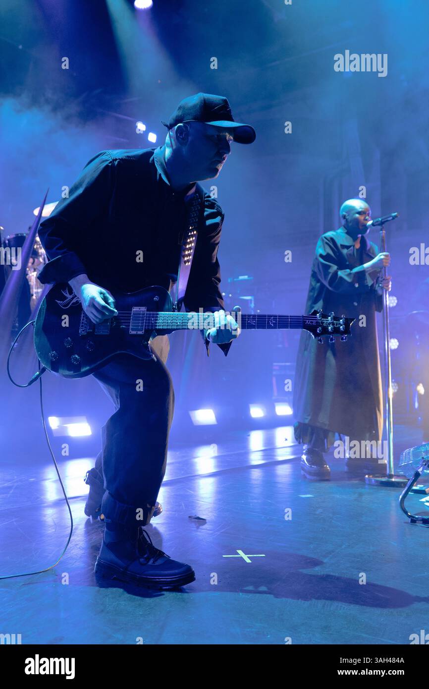 Cambridge, UK, 8 April, 2025. Skunk Anansie in concert. Pictured left ...