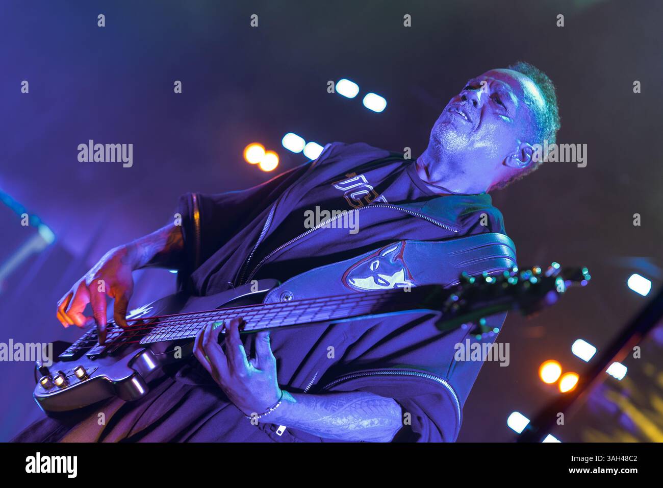 Cambridge, UK, 8 April, 2025. Skunk Anansie in concert. Pictured left ...
