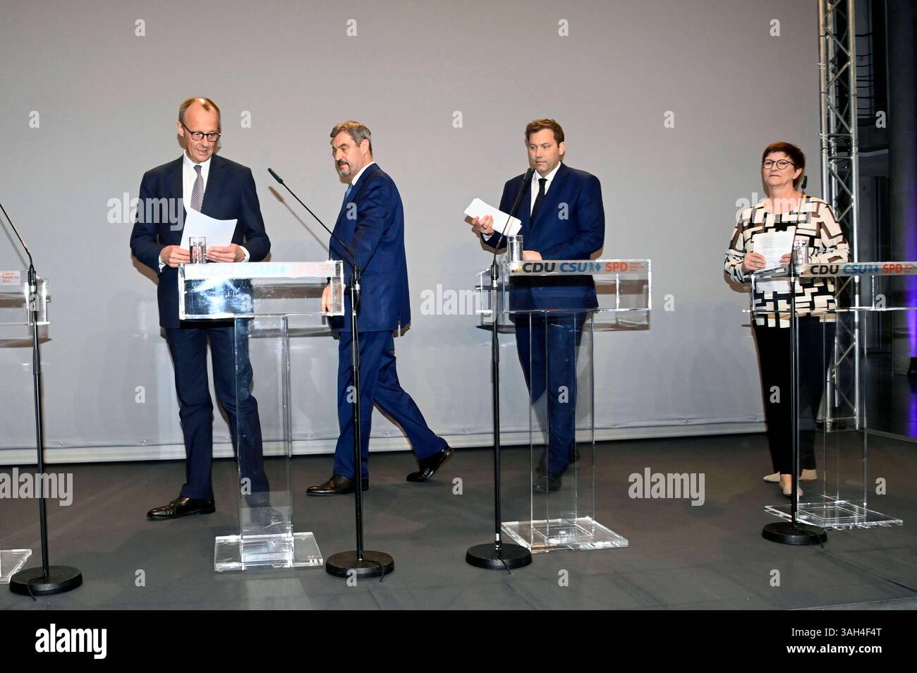 Markus Söder, Friedrich Merz, Lars Klingbeil und Saskia Esken bei der ...