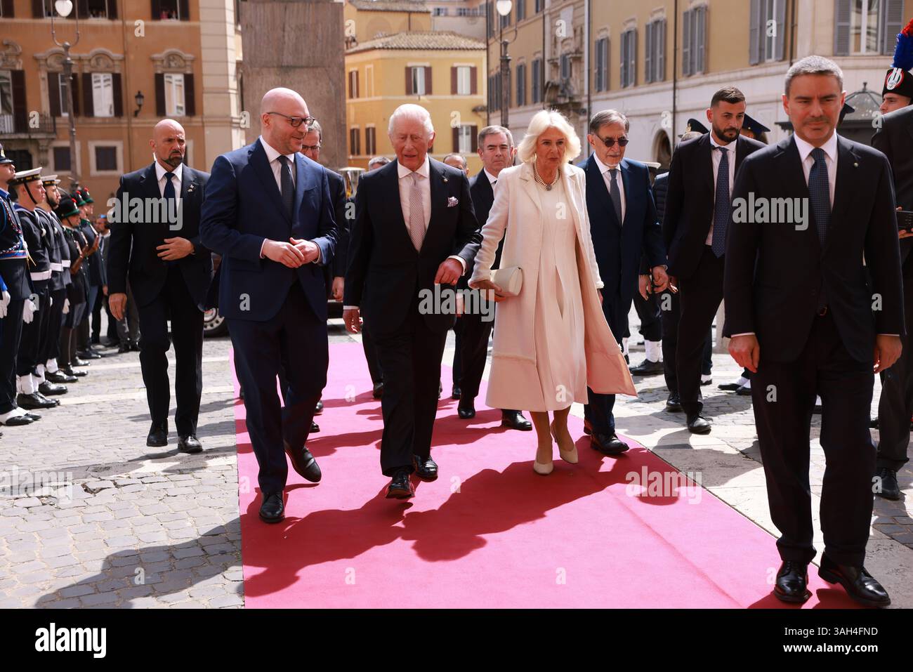 King Charles III and Queen Camilla arrive for a visit to the Italian ...