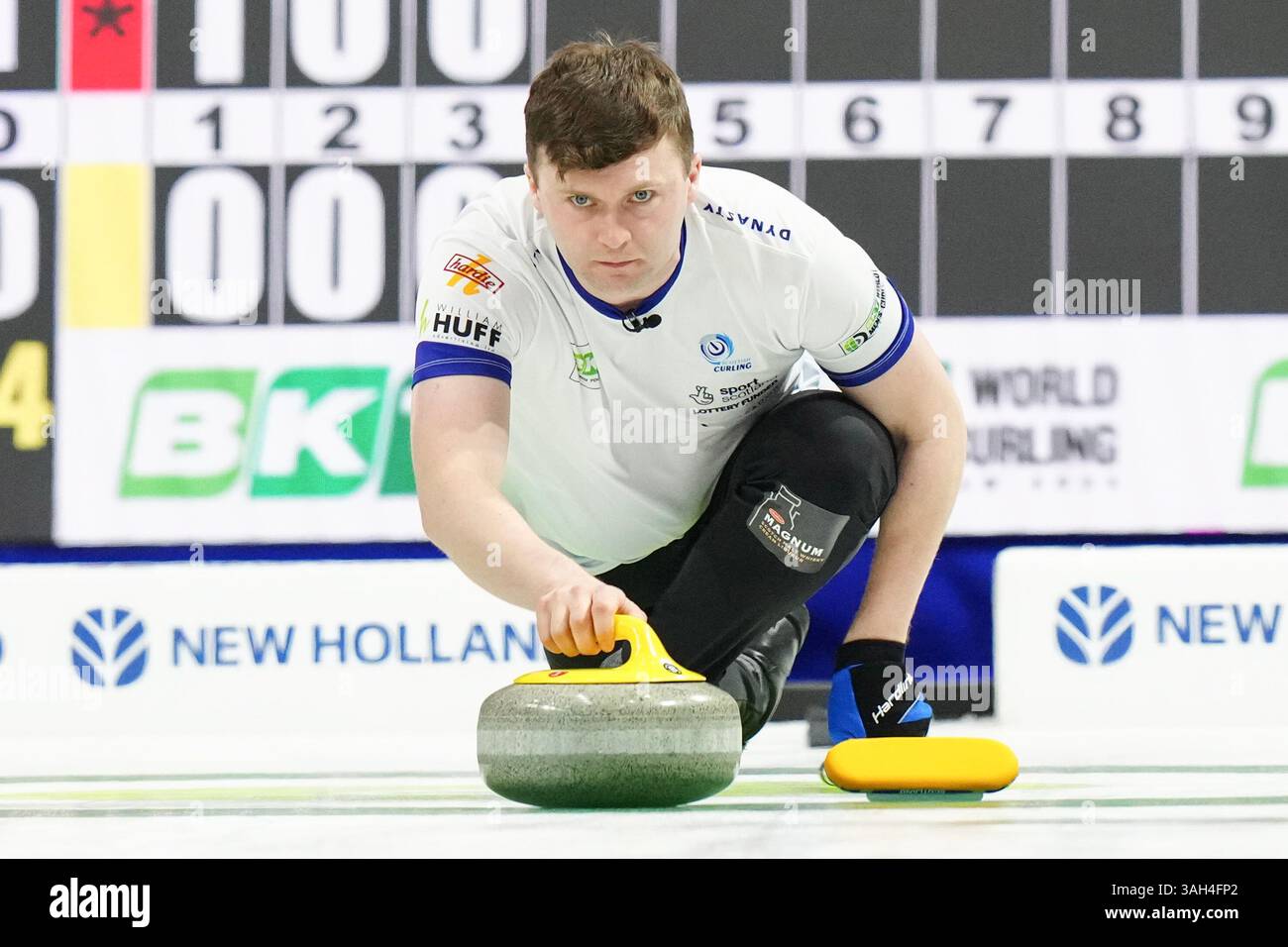 Moose Jaw, Can. 06th Apr, 2025. Skip Bruce Mouat throws a stone during ...