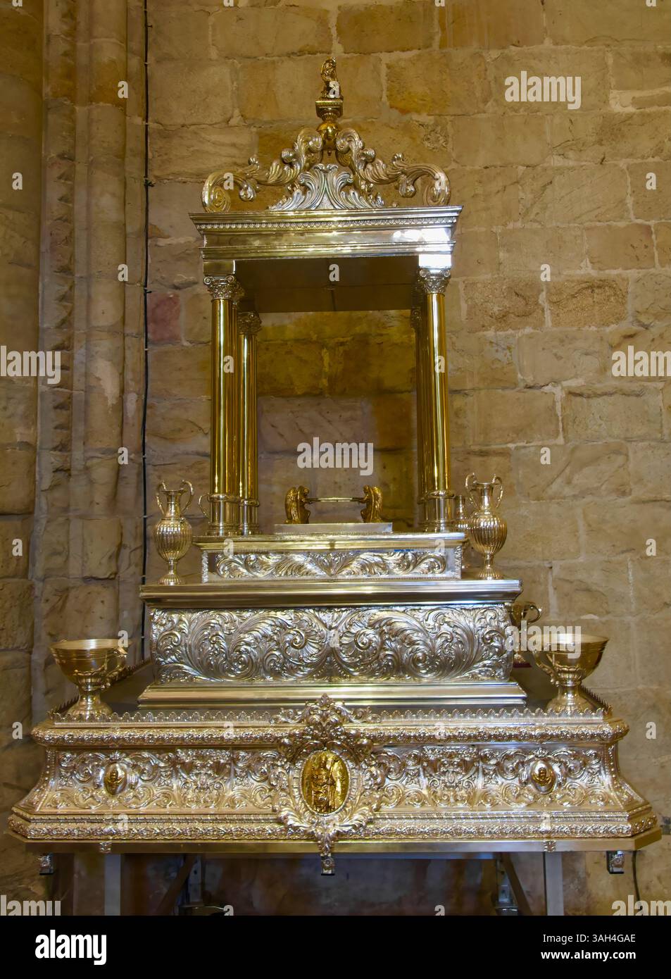 Silver empty baldachin on display in the old cathedral of Santa Maria ...