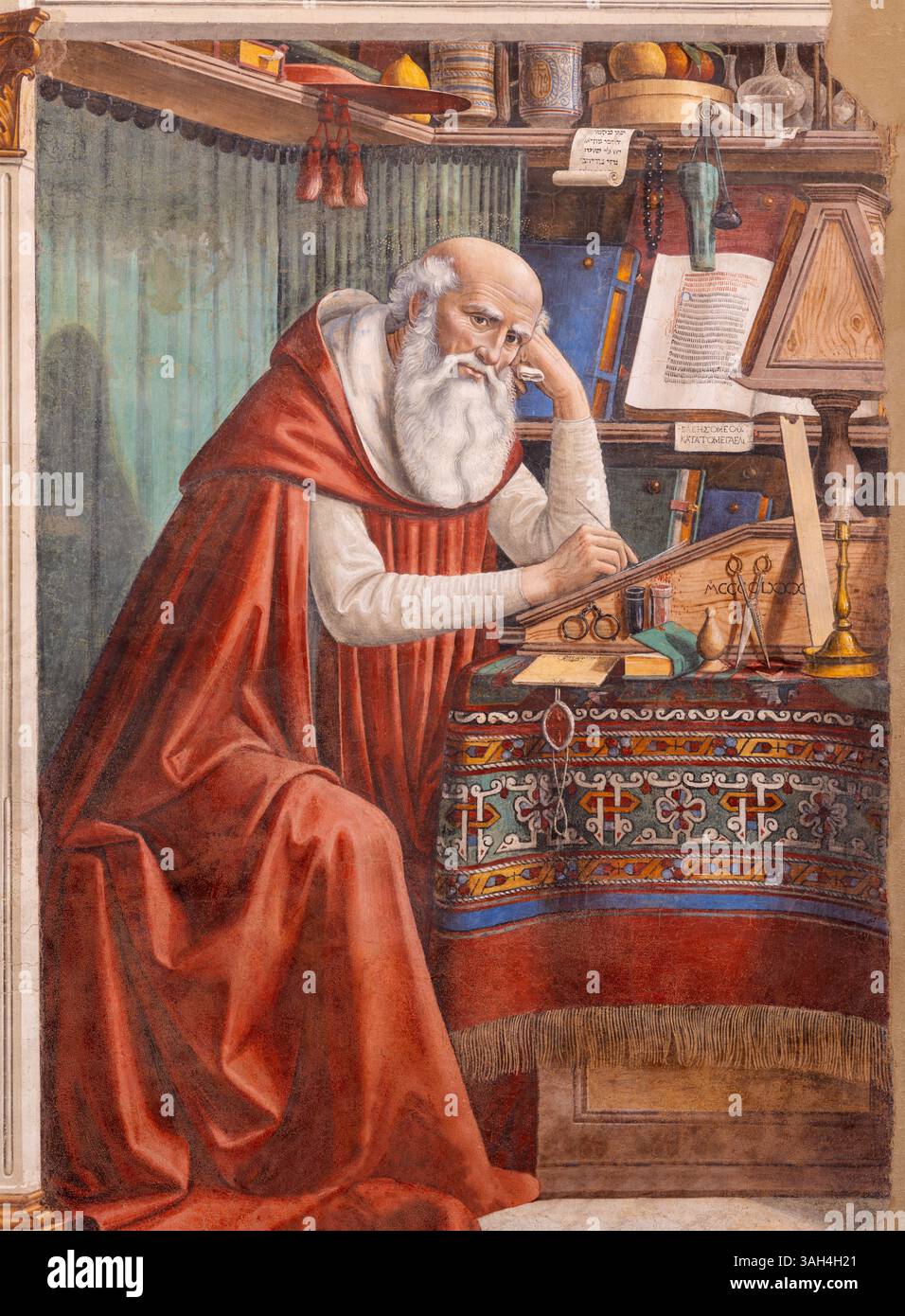 FLORENCE, ITALY - MARCH 17, 2025: The fresco of St. Jerome in the ...