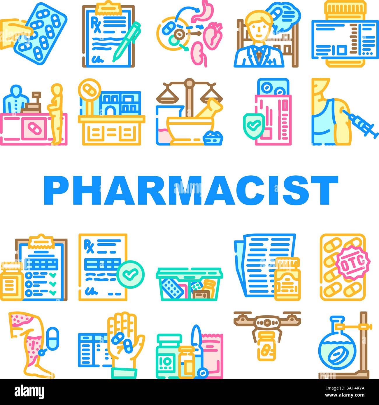 pharmacist medication drugs icons set vector Stock Vector Image & Art ...