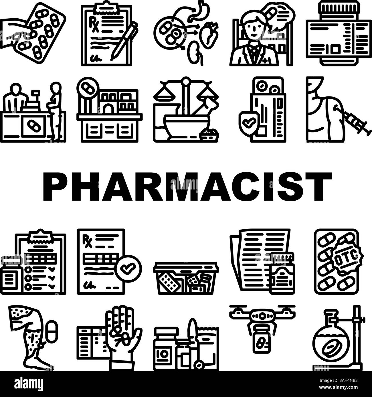 pharmacist medication drugs icons set vector Stock Vector Image & Art ...