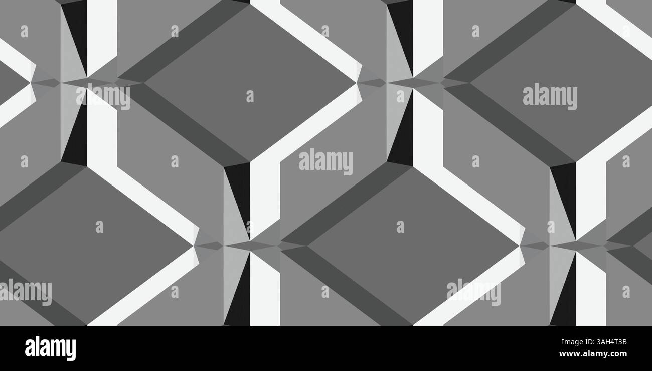 3D geometric pattern. Achromatic graphic seamless background. Grayscale ...