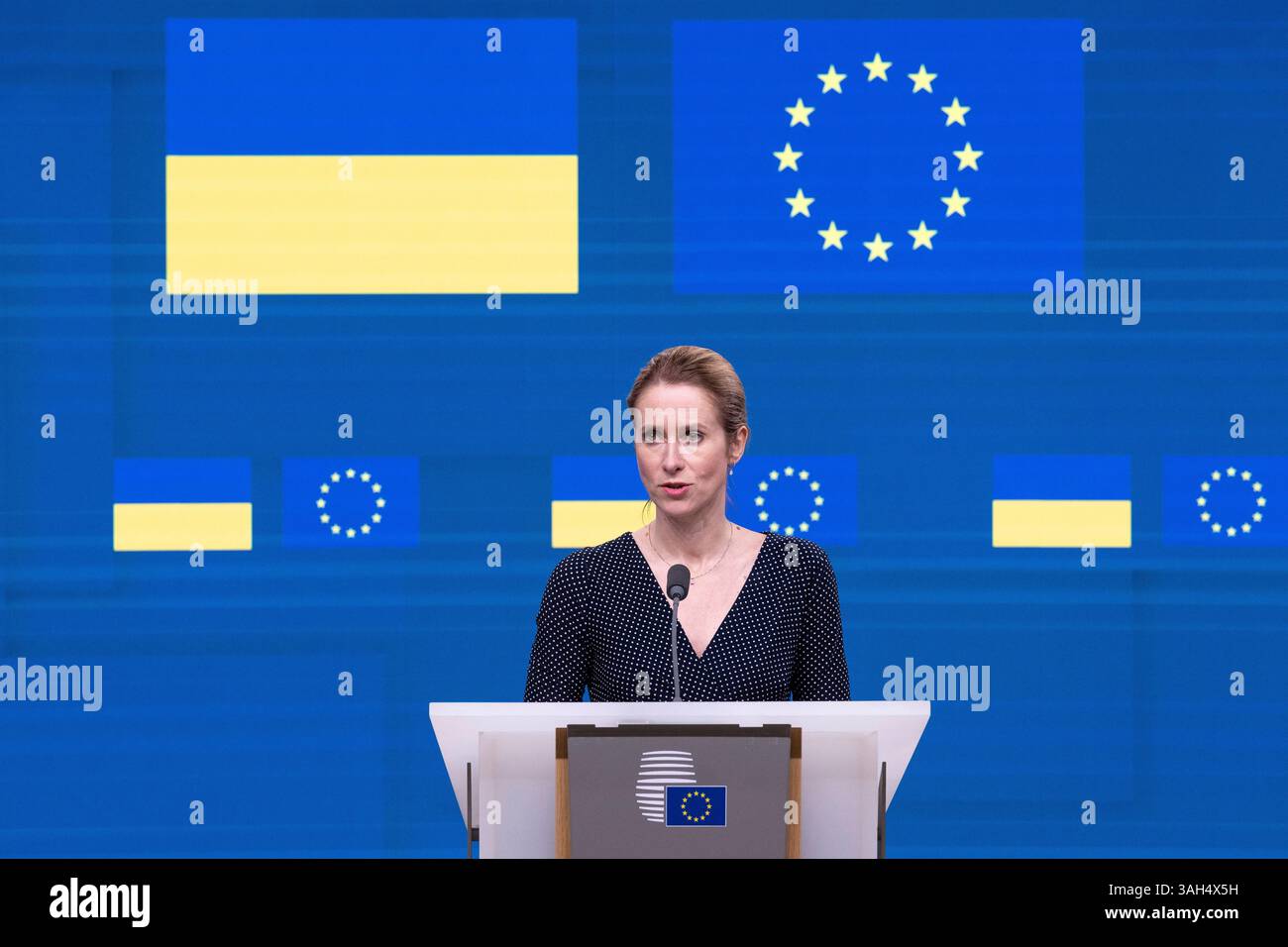 European Union foreign policy chief Kaja Kallas speaks during a press ...
