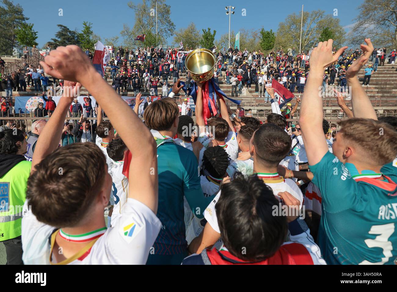 Milan, Italy. 9th Apr, 2025. Cagliari Calcio players and staff ...