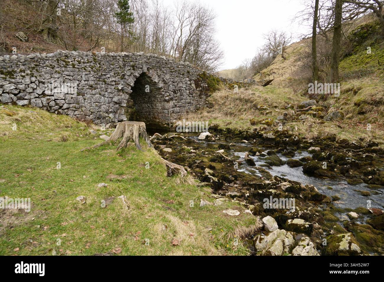 A rustic old stone bridge over Clapham Beck in North Yorkshire Dales ...