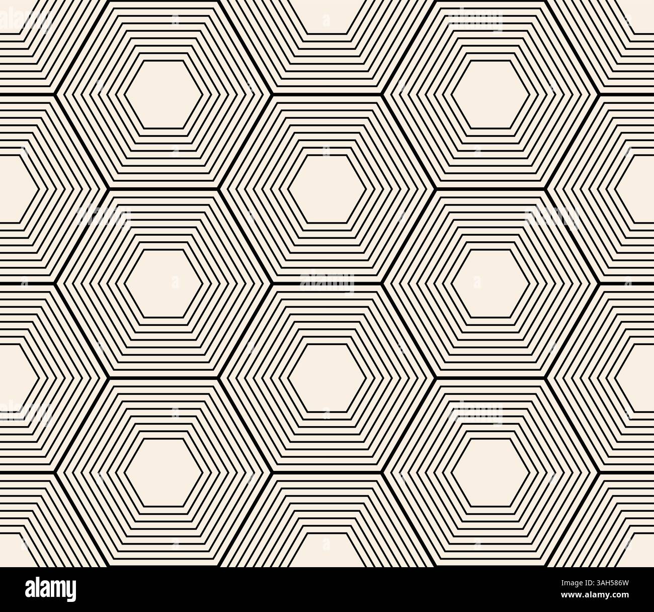 Thin lines hexagon seamless pattern. Black beige beehive background ...