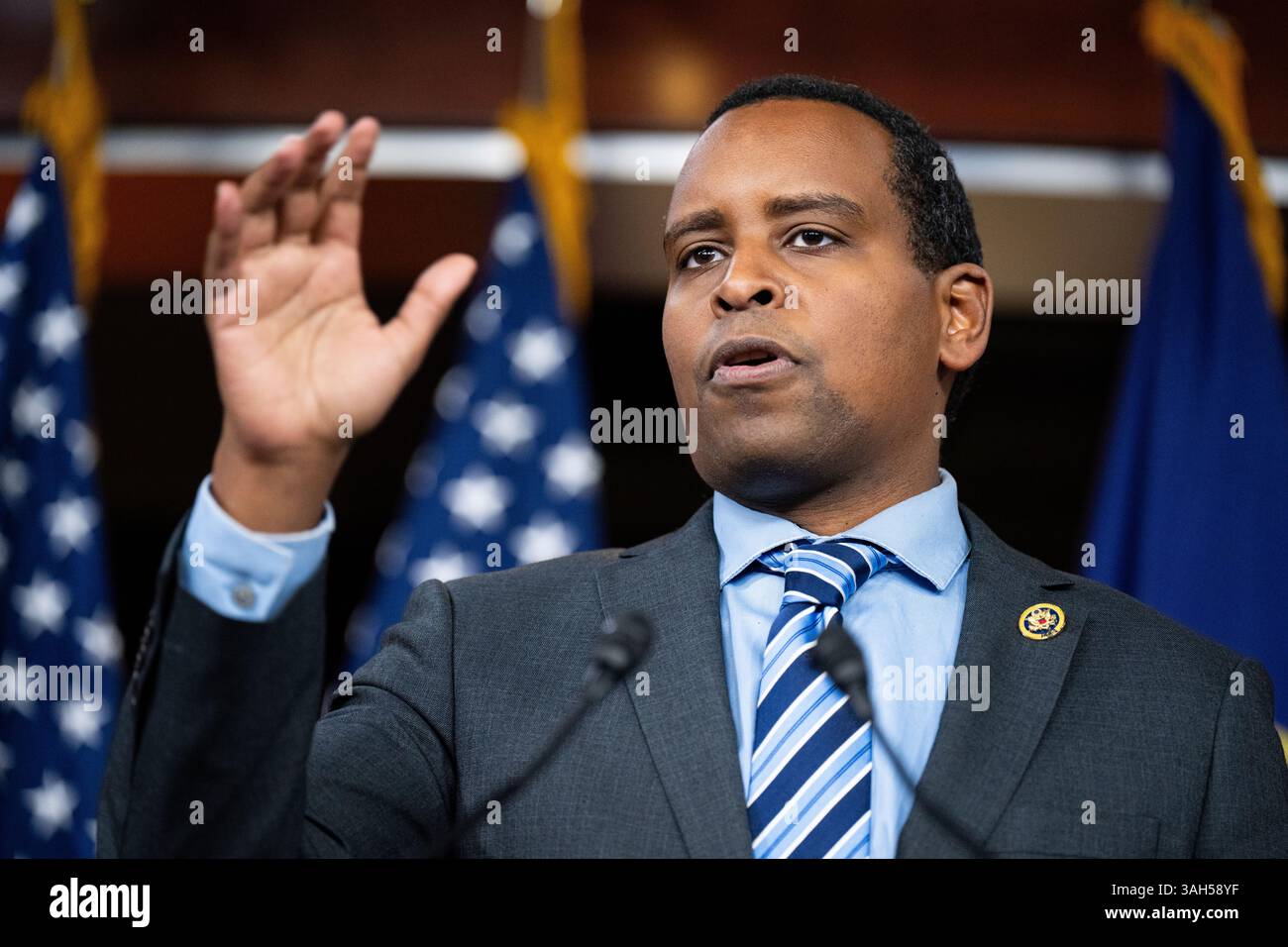 UNITED STATES - APRIL 9: Rep. Joe Neguse, D-Colo., speaks during the ...