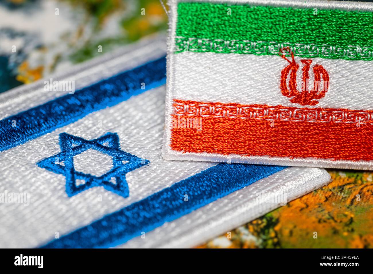 flags of Israel and Iran facing each other, Symbols of countries ...
