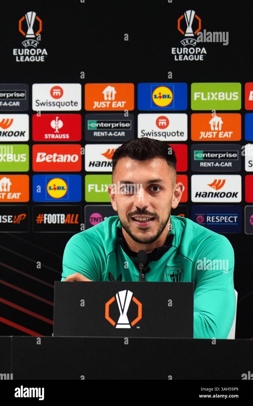 Athletic Bilbao's Aitor Paredes during a press conference at Ibrox ...