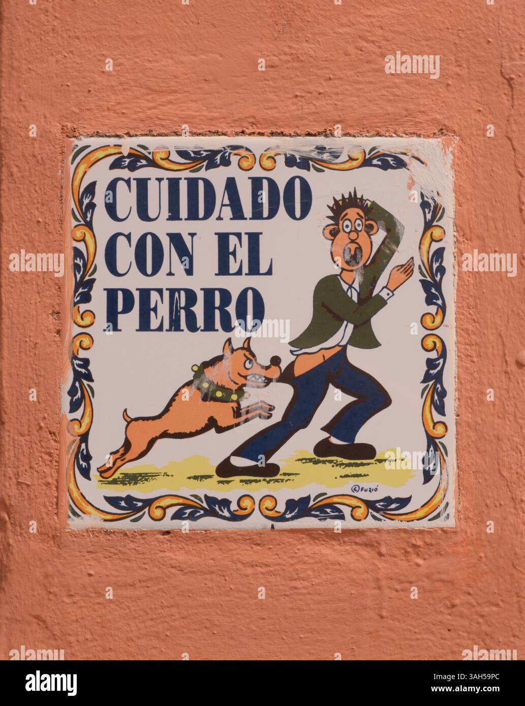 Beware of the Dog sign in Spanish (Cuidado Con El Perro) on property in ...