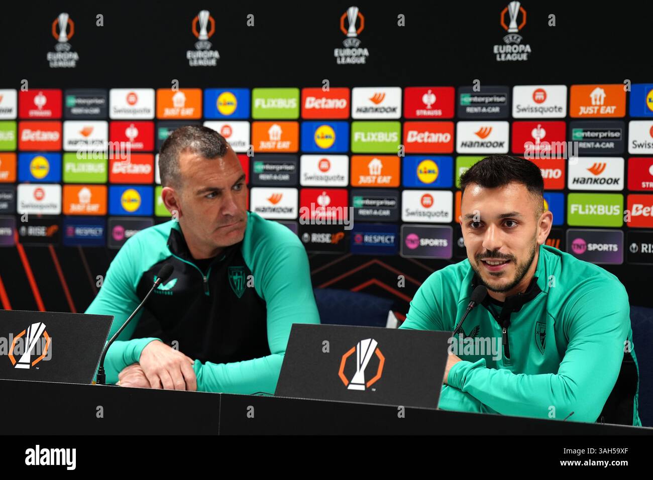 Athletic Bilbao's Aitor Paredes (right) and an interrupter during a ...
