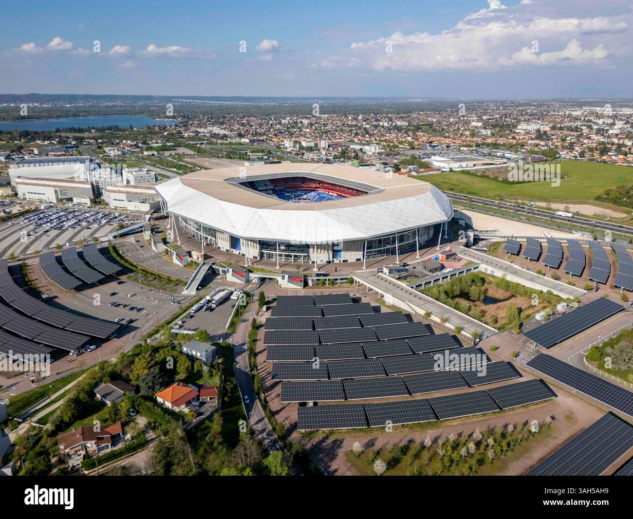 Lyon, France. 09th Apr, 2025. Ground aerial view outside and above the ...
