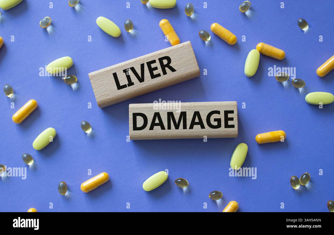 Liver Damage symbol. Concept word Liver Damage on wooden blocks ...