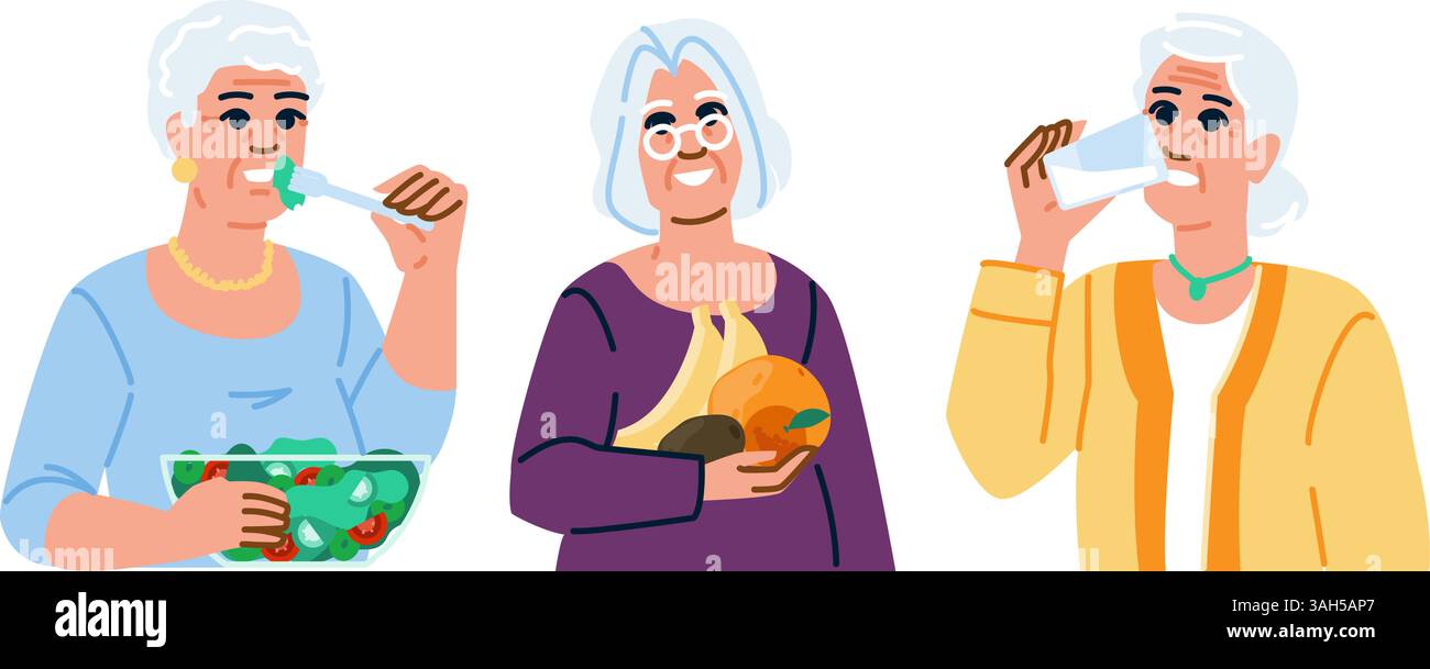 vitamins elderly woman nutrition vector Stock Vector Image & Art - Alamy