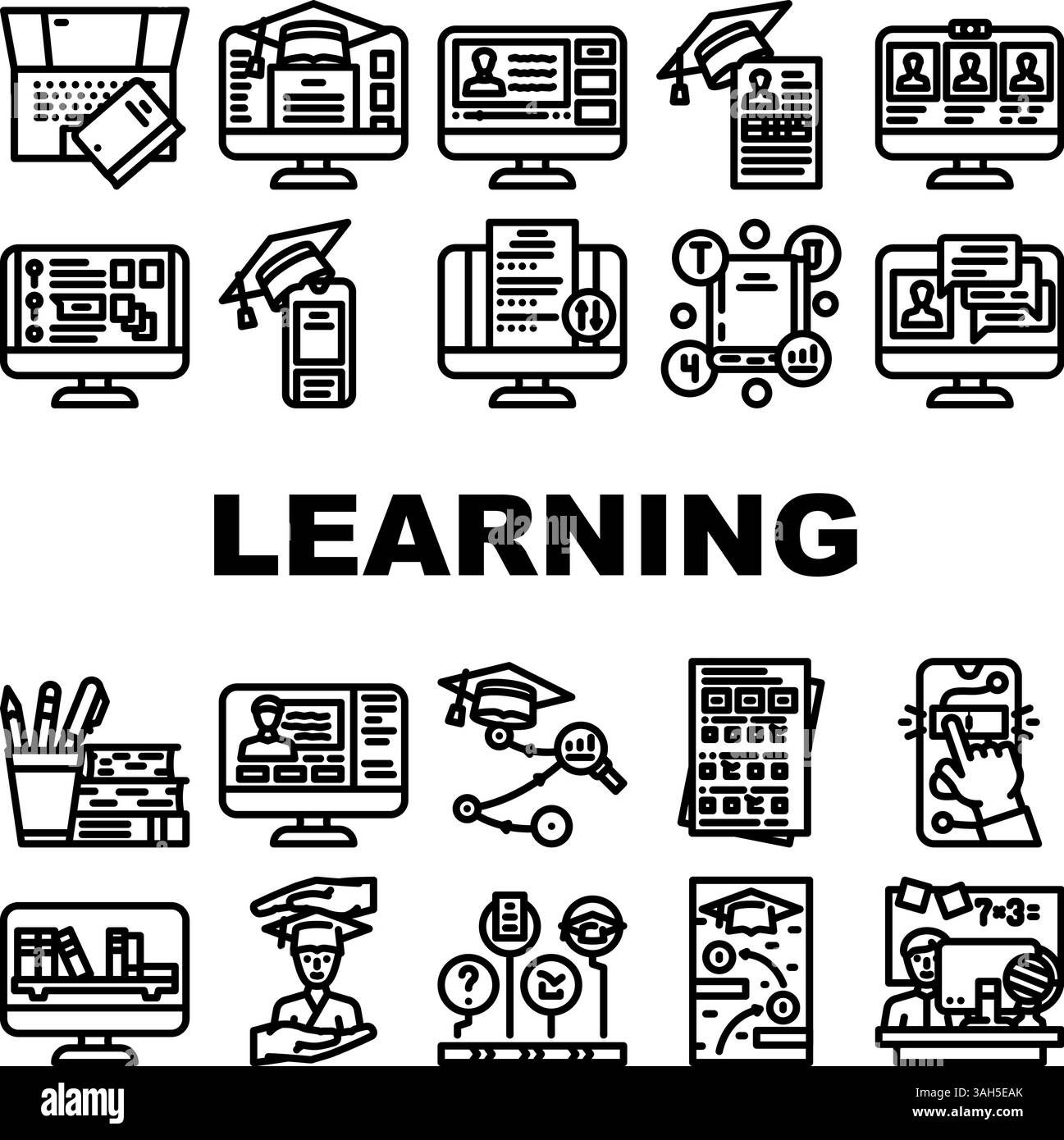 online learning platform study icons set vector Stock Vector Image ...