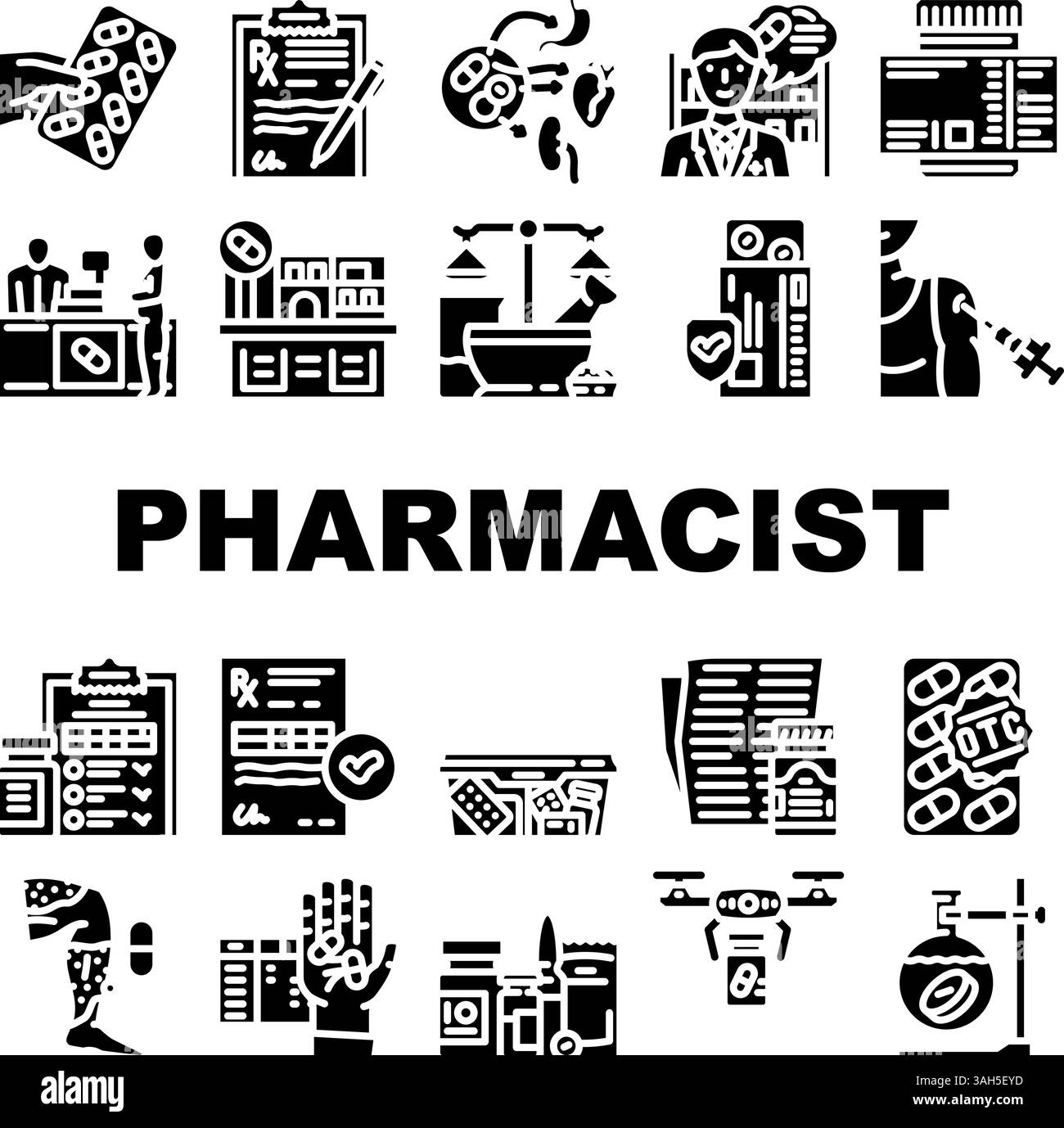 pharmacist medication drugs icons set vector Stock Vector Image & Art ...