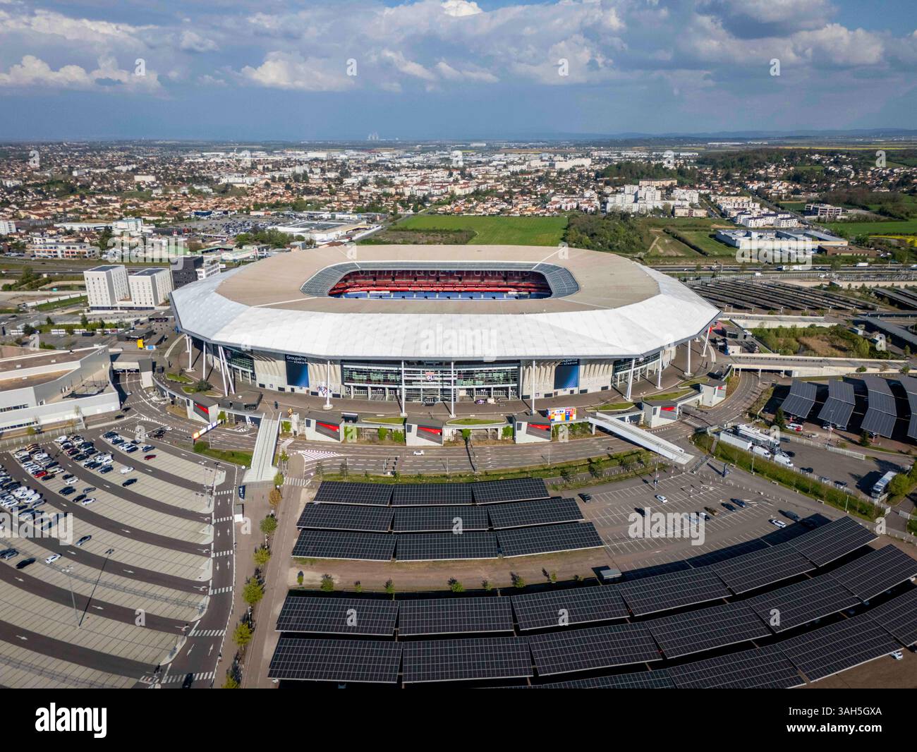 Lyon, France. 09th Apr, 2025. Ground Aerial View outside and above the ...