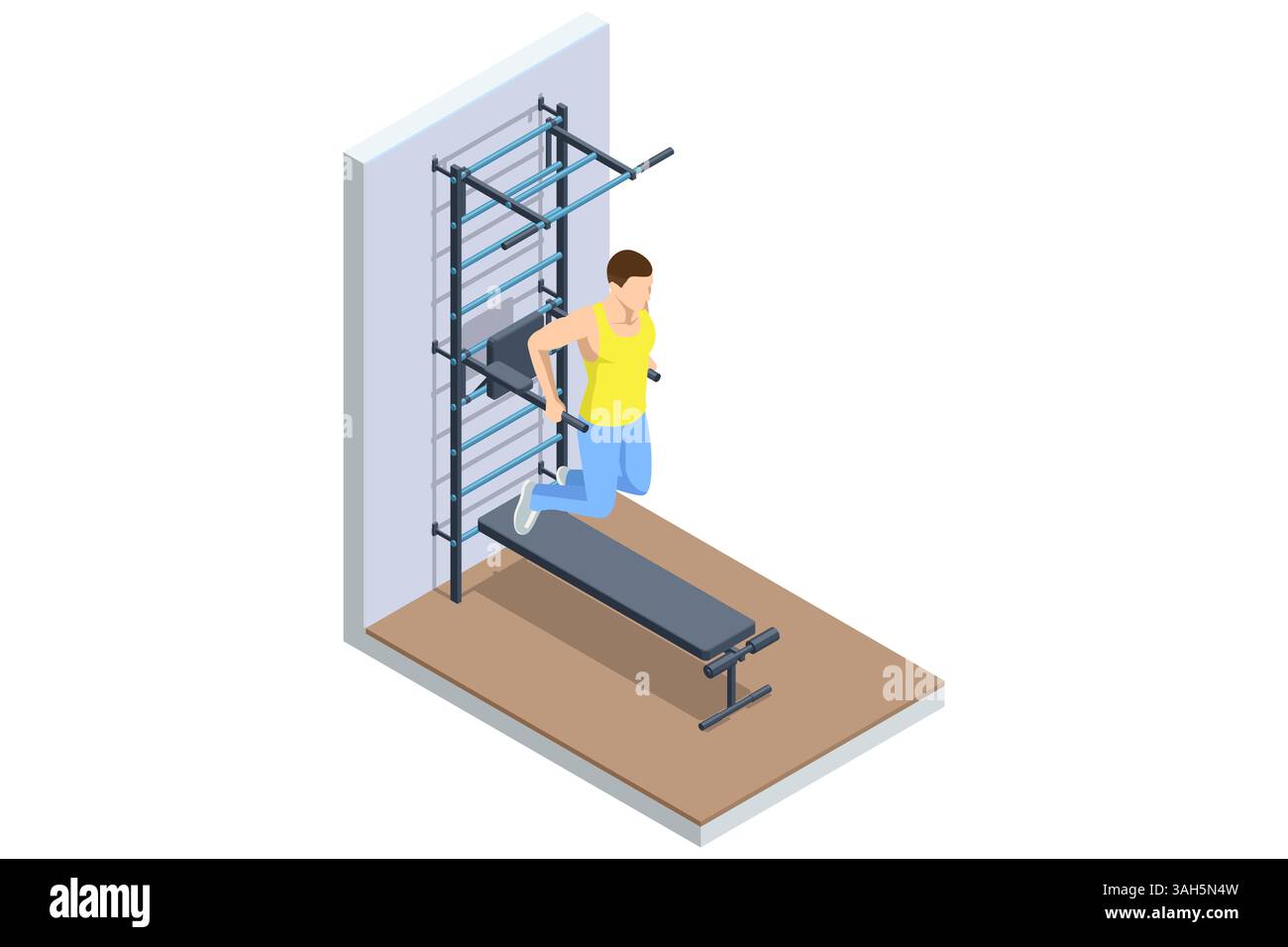 Parallel bar dips. Isometric vector illustration of a man performing ...