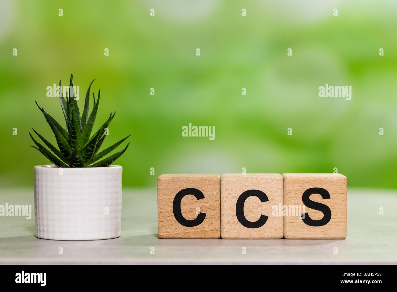 Wooden cubes form the symbol CCS (carbon capture storage) Environmental ...