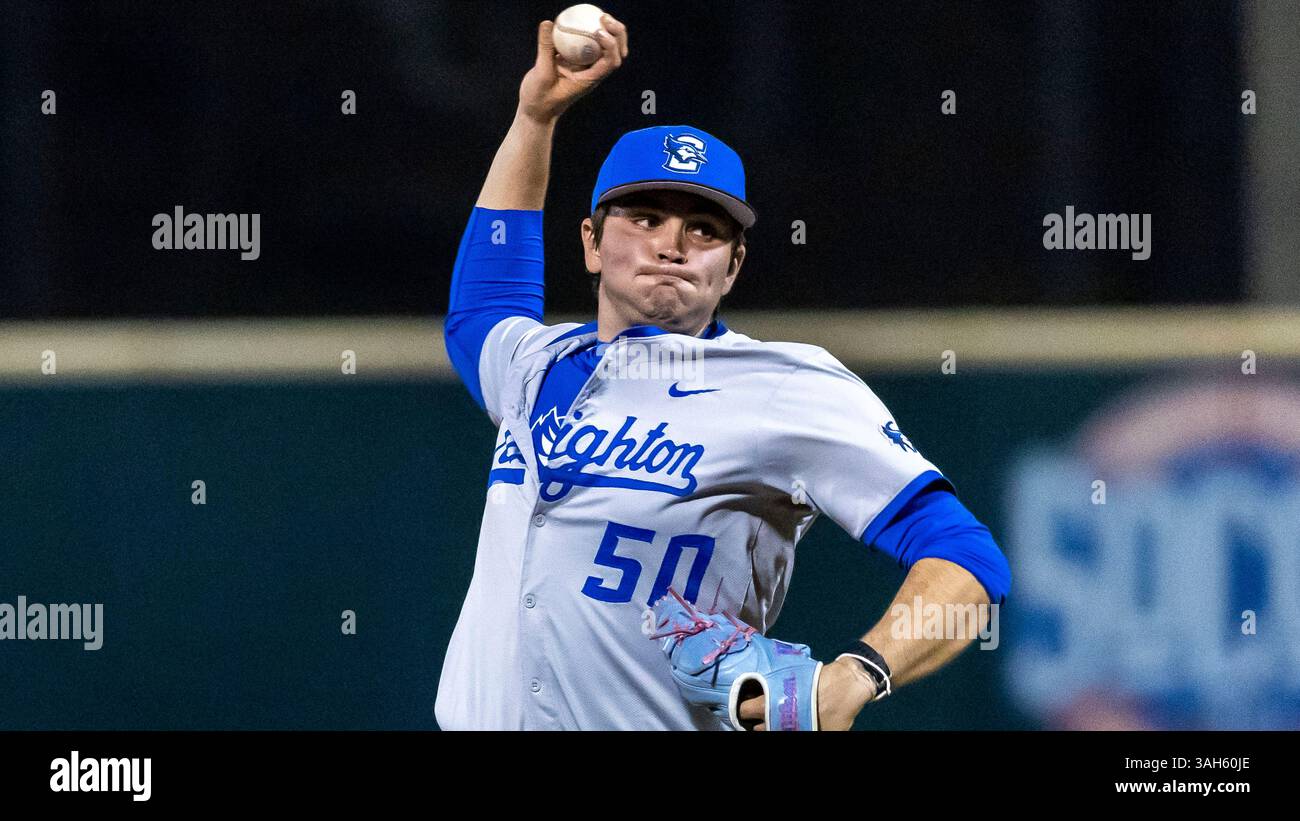 Creighton pitcher Matthew Aukerman (50) during an NCAA baseball game on ...