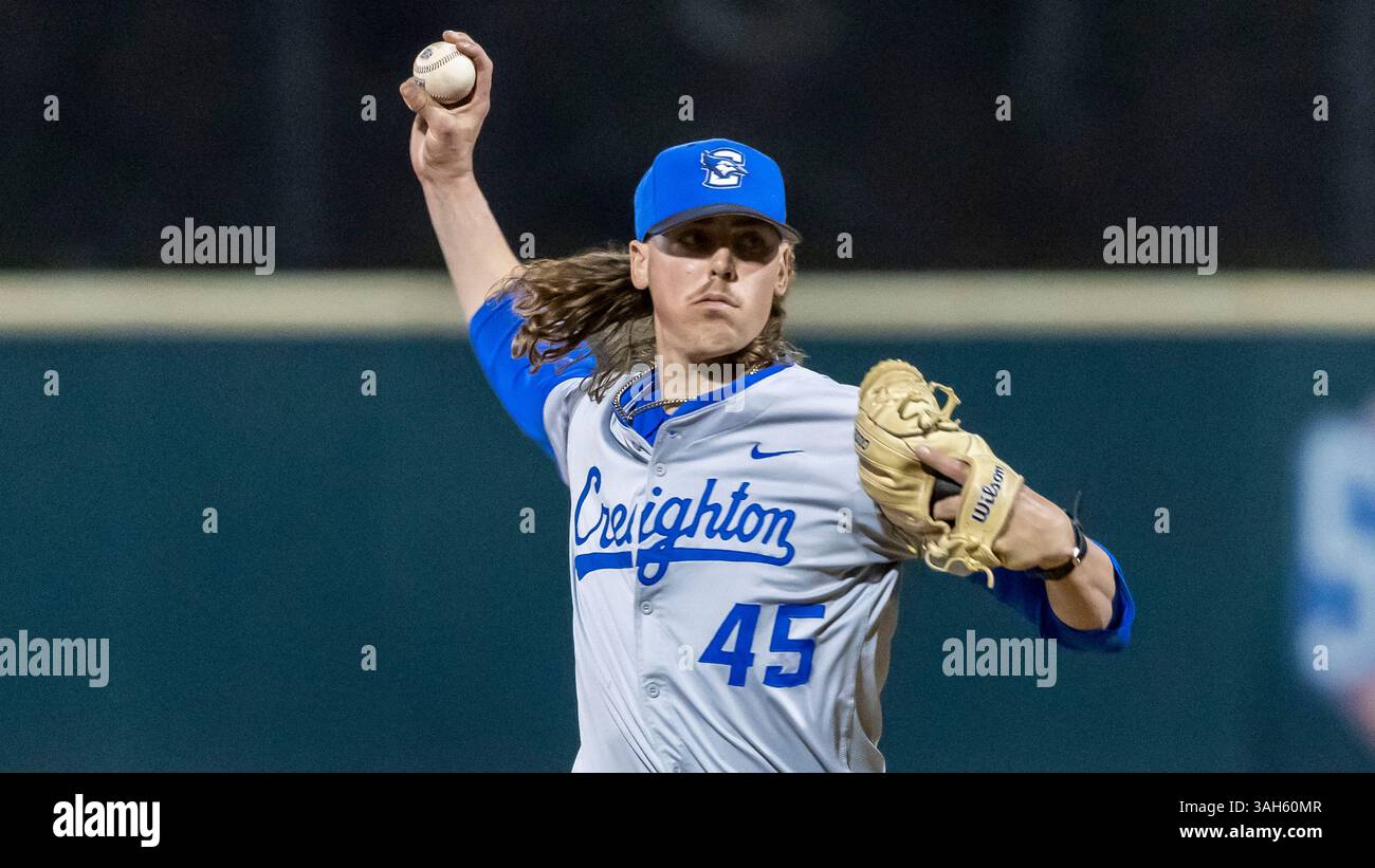 Creighton pitcher Garrett Langrell (45) during an NCAA baseball game on ...