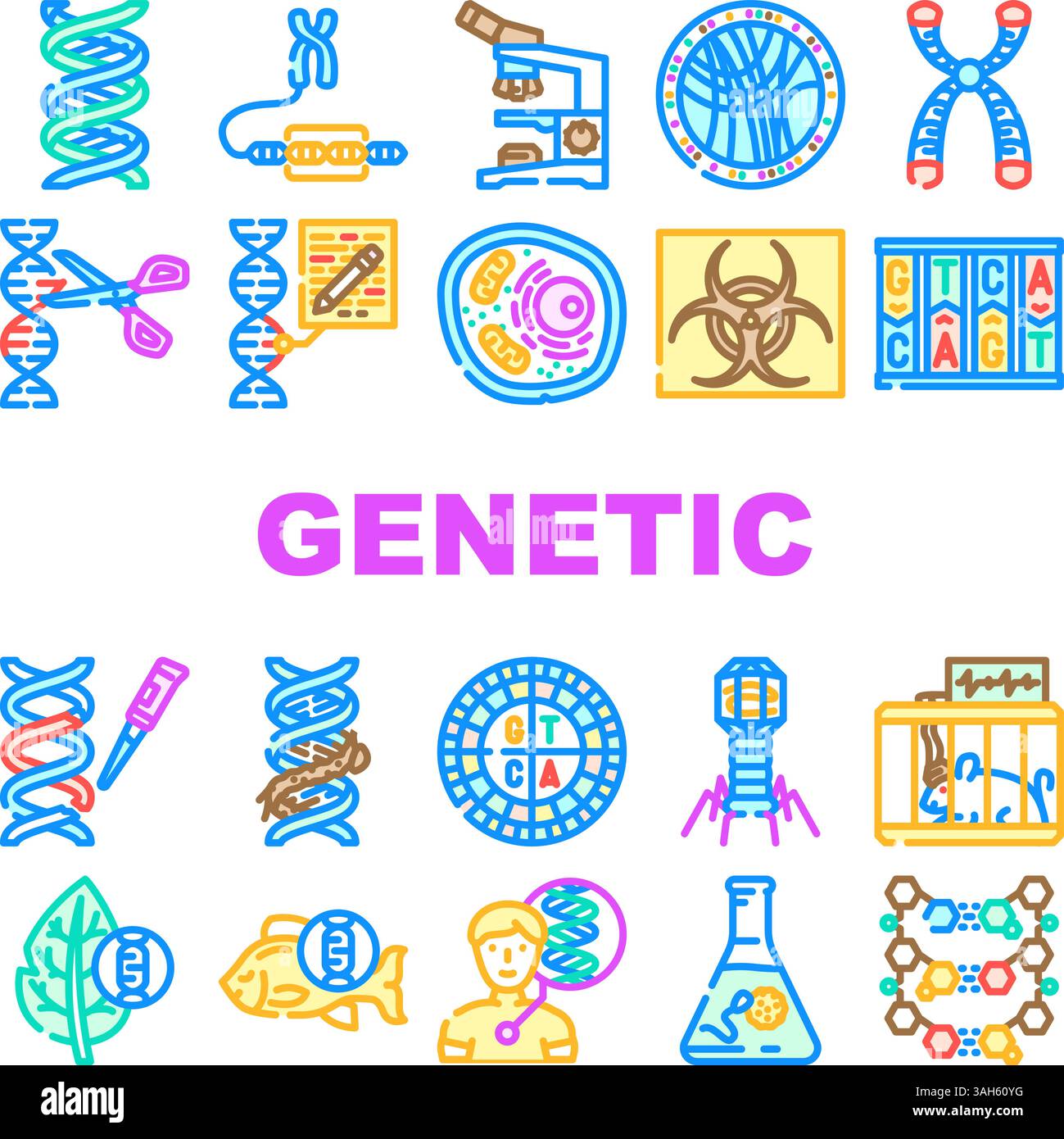 genetic engineering crispr gene icons set vector Stock Vector Image ...